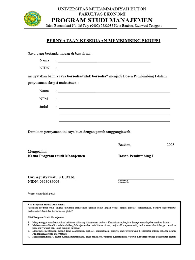 Lembar Kesediaan Membimbing Skripsi Manajemen | PDF