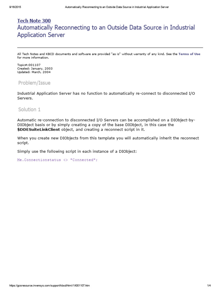 Tech Note 300 - Auto-Reconnect | PDF