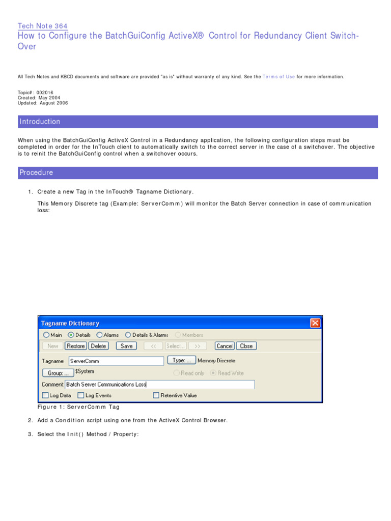 Tech Note 364 - How To Configure The BatchGuiConfig ActiveX Control For Redundancy Client Switch ...