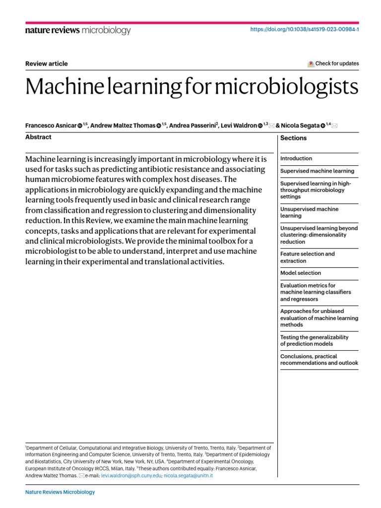 Machine Learning For Microbiology | PDF | Machine Learning | Cluster Analysis