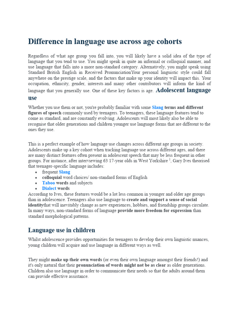Difference in Language Use Across Age Cohorts | PDF