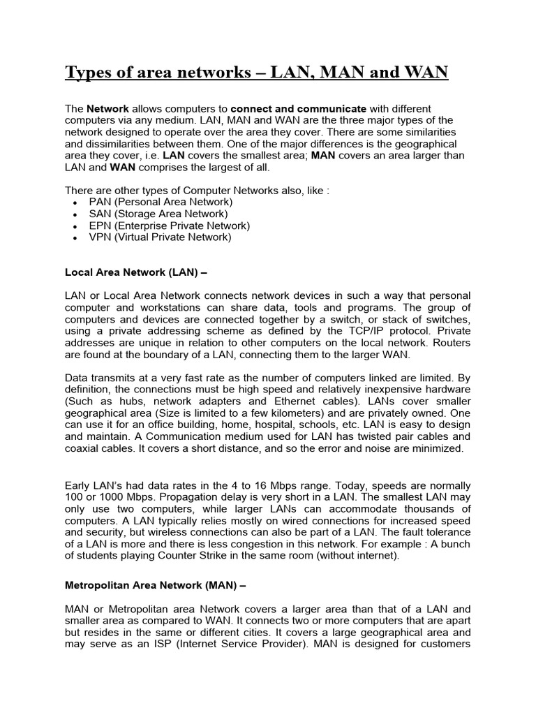 Types of Networks - LAN WAN MAN | PDF | Technology & Engineering