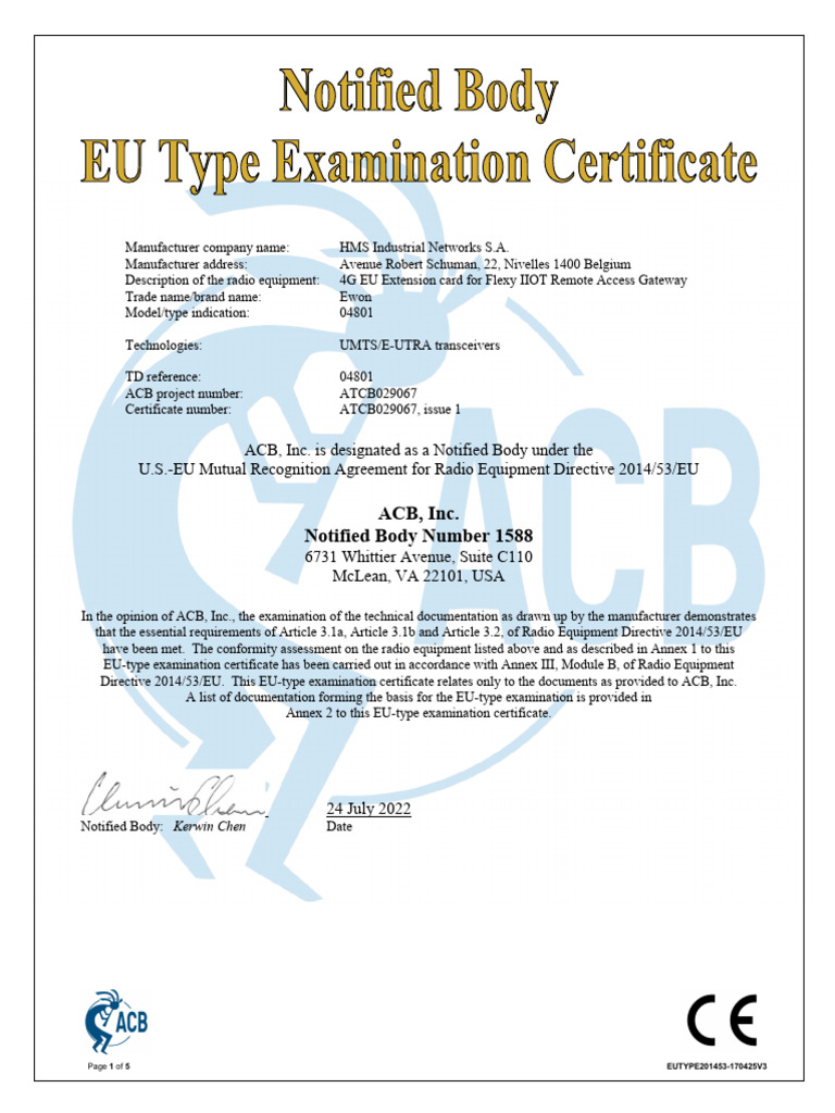 NB Eu Type Examination Certificate Final - 072422 | PDF | Information And Communications ...