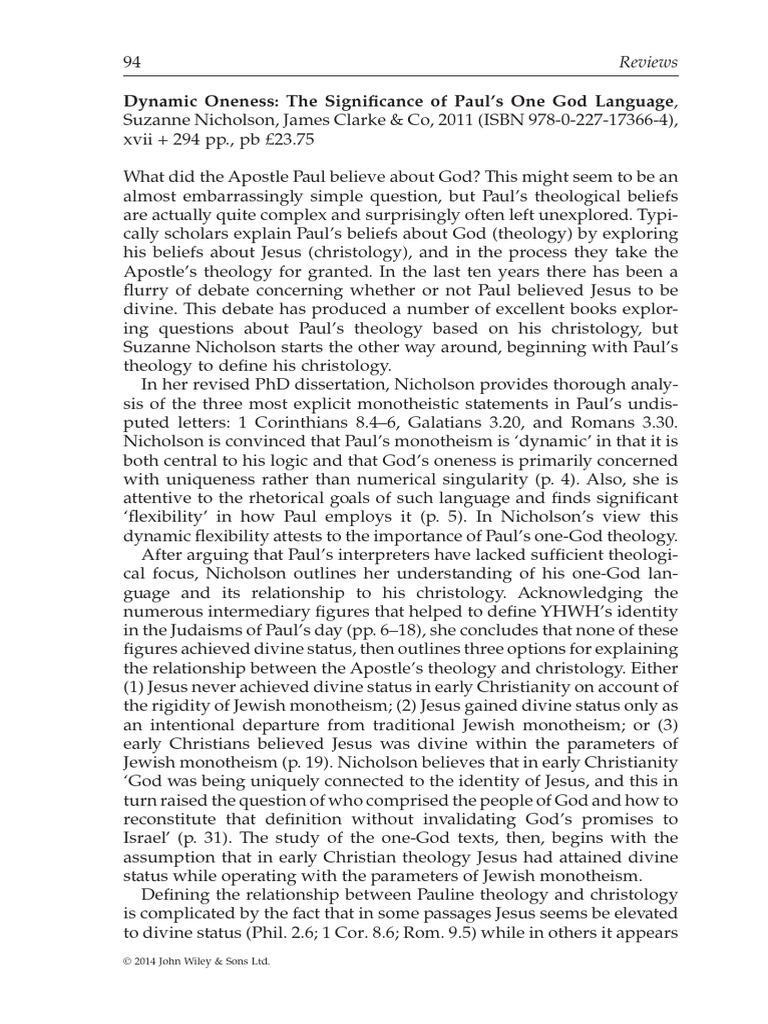 Rev Relig Theol - 2014 - Stewart - Dynamic Oneness The Significance of ...