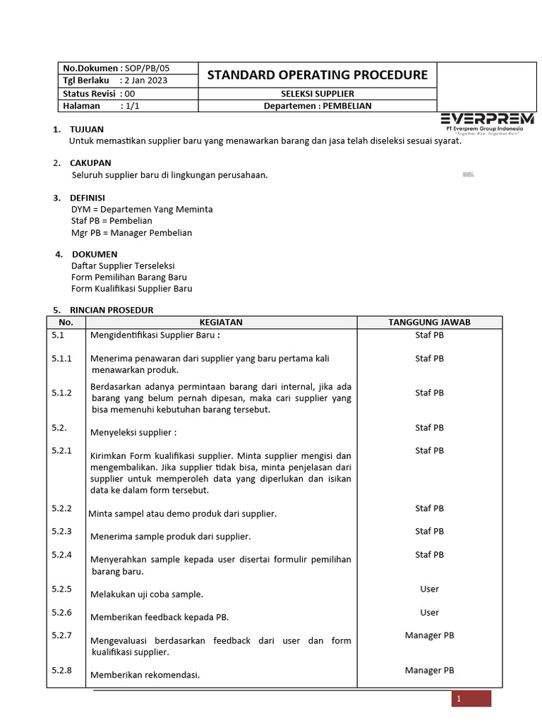 SOP Seleksi Supplier | PDF