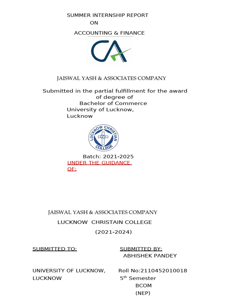 Summer Internship Report: Accounting & Finance | PDF | Income Tax | Taxes