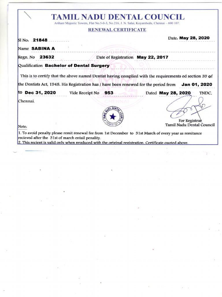 Renewal Certificate 2020 | PDF