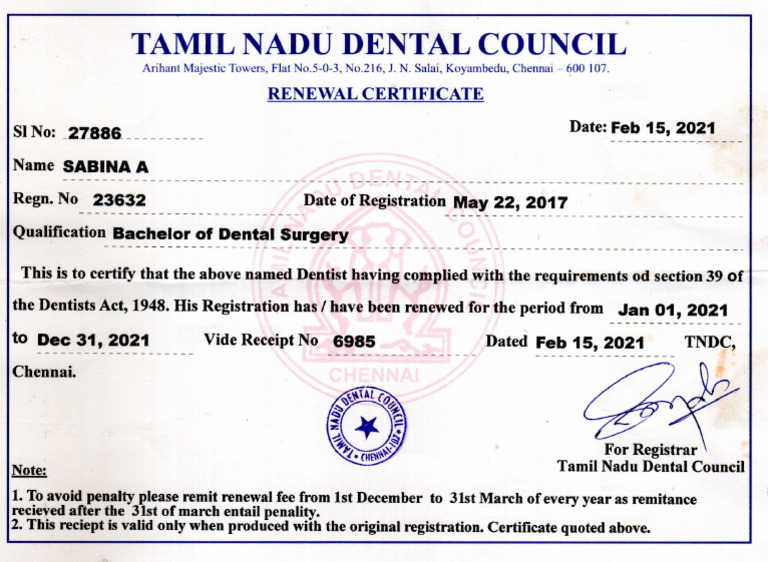 Renewal Certificate 2021 | PDF