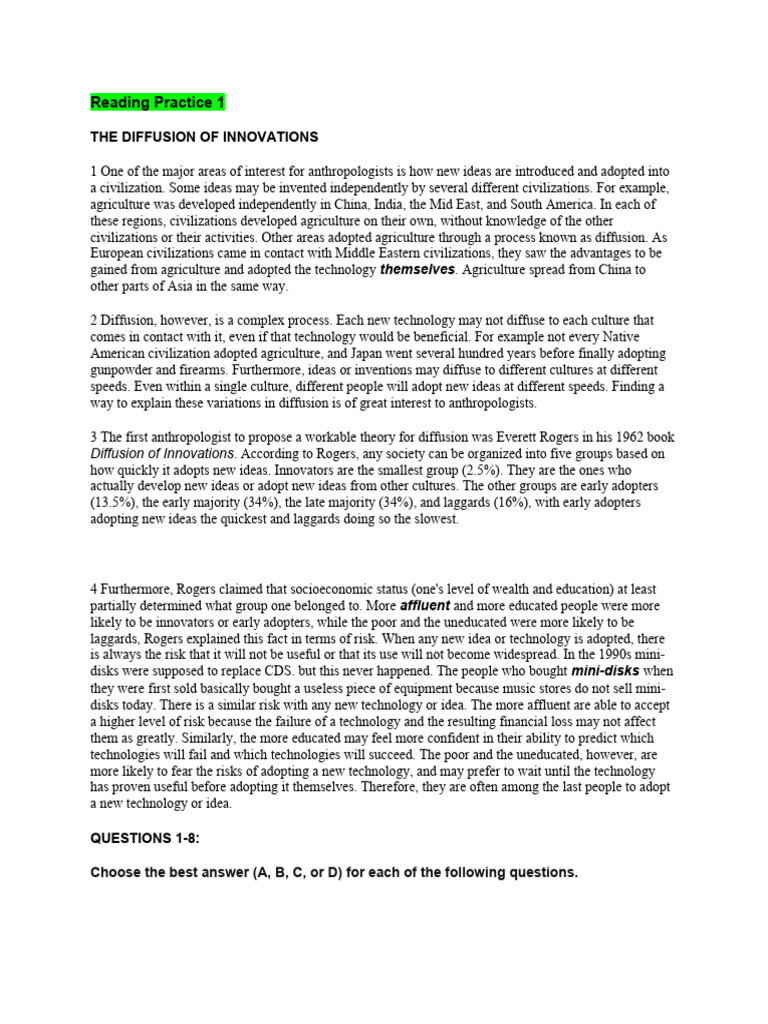 Reading Practice 1 | PDF