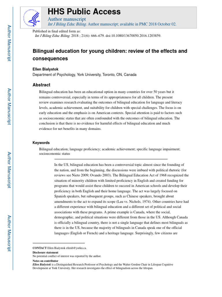 Bilingual Education For Young Children Review of The Effects and ...