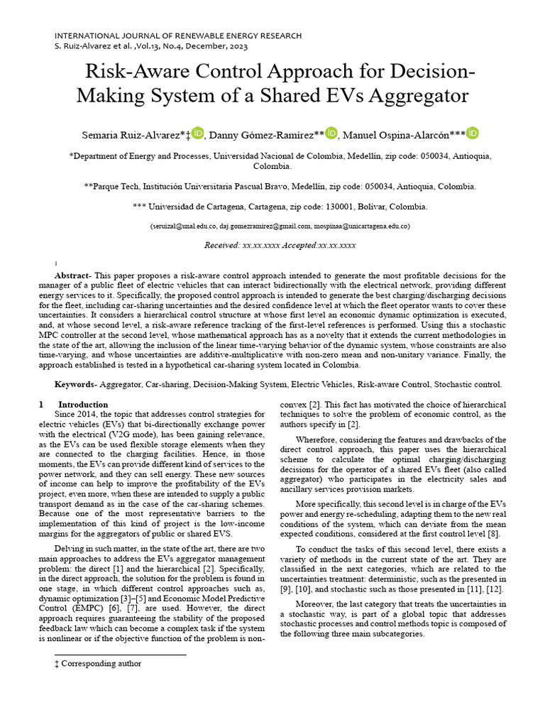 Risk-Aware Control Approach For Decision-Making System of A Shared Evs ...