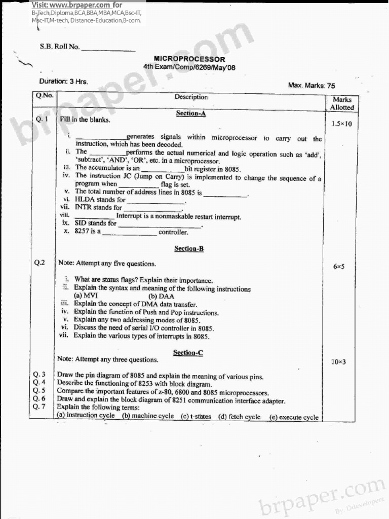 Microprocessor Question Set | PDF