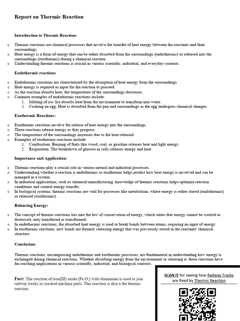 Report On Thermic Reaction | PDF | Chemical Reactions | Combustion
