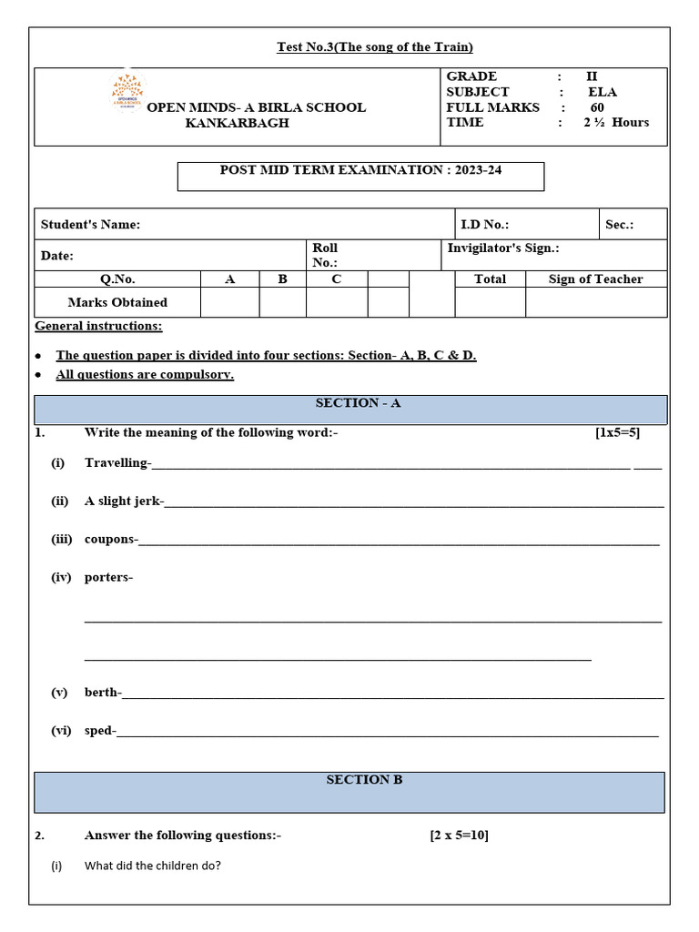 Practice set-3(The song of the Train) | PDF