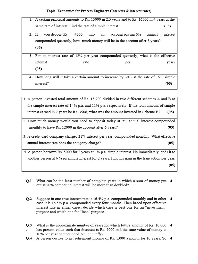 PEE Numerical Questions (Economics Part) | PDF | Depreciation | Interest