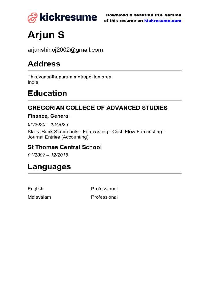 Arjun S Resume (Copy) | PDF