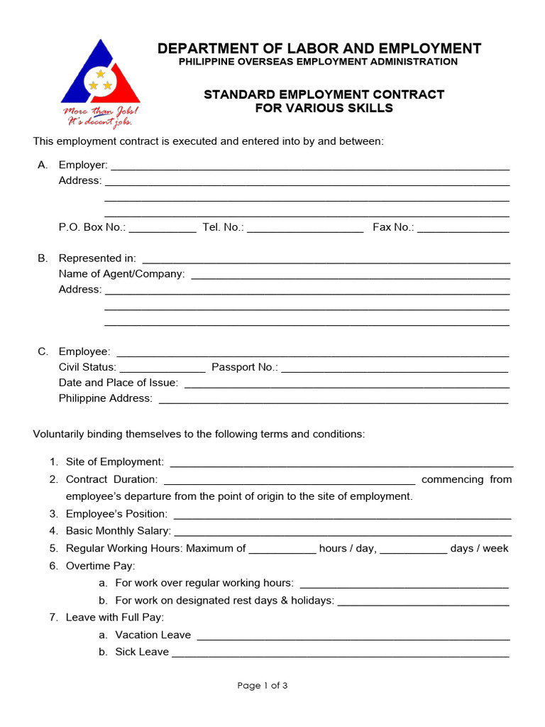 5.-Various-Skill-Standard-Employment-Contract | PDF | Employment ...