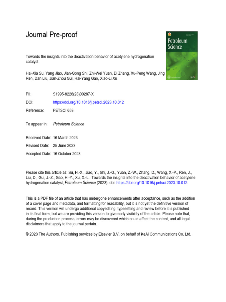 Acetylene Hydrogenation Catalyst Deactivation | PDF | Catalysis | Sintering