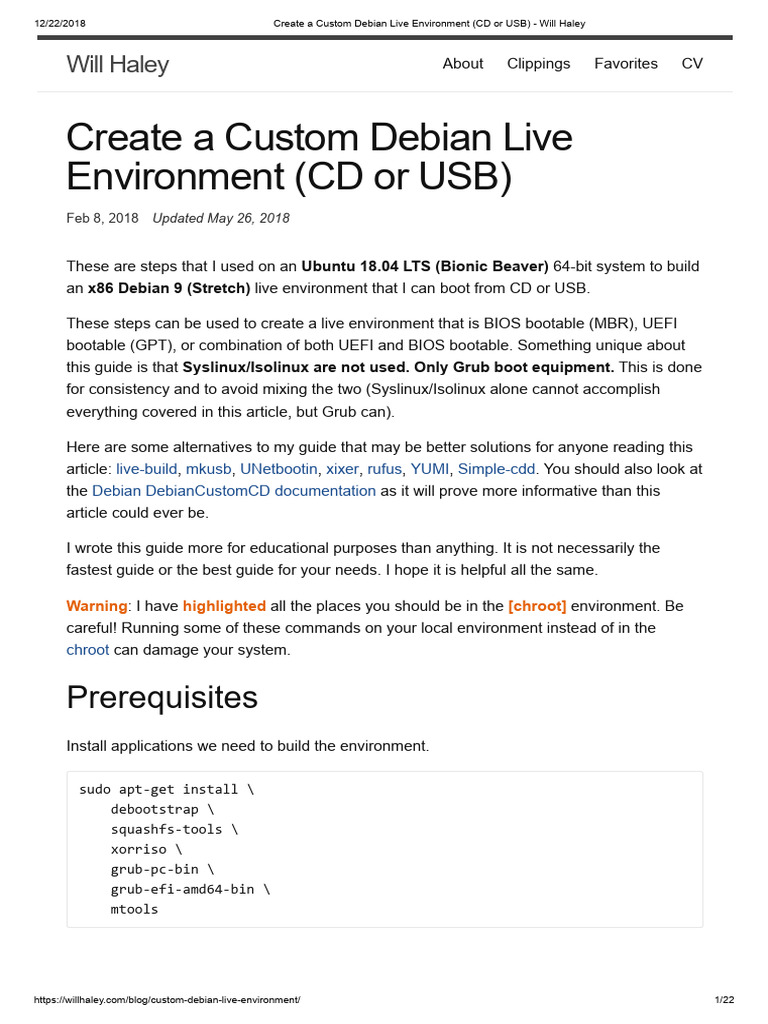 Create A Custom Debian Live Environment (CD or USB) - Will Haley | PDF | Booting | Computer Science