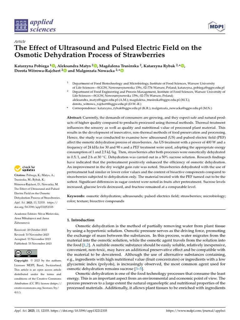 The Effect of Ultrasound and Pulsed Electric Field On The Osmotic Dehydration Process of ...