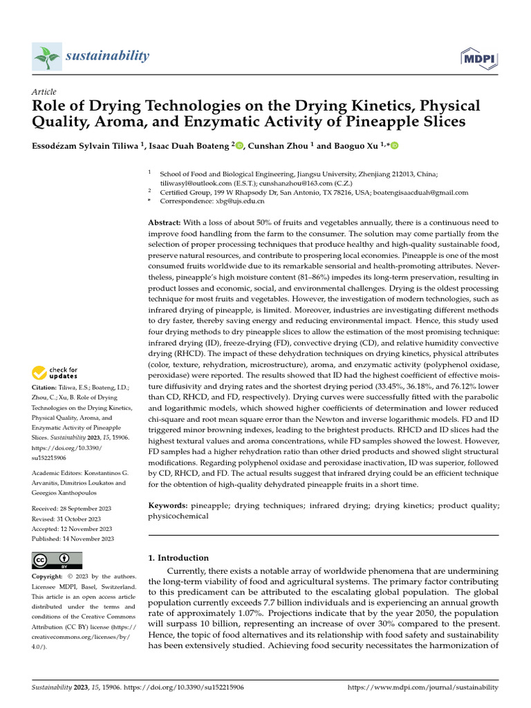 Role of Drying Technologies On The Drying Kinetics, Physical Quality ...