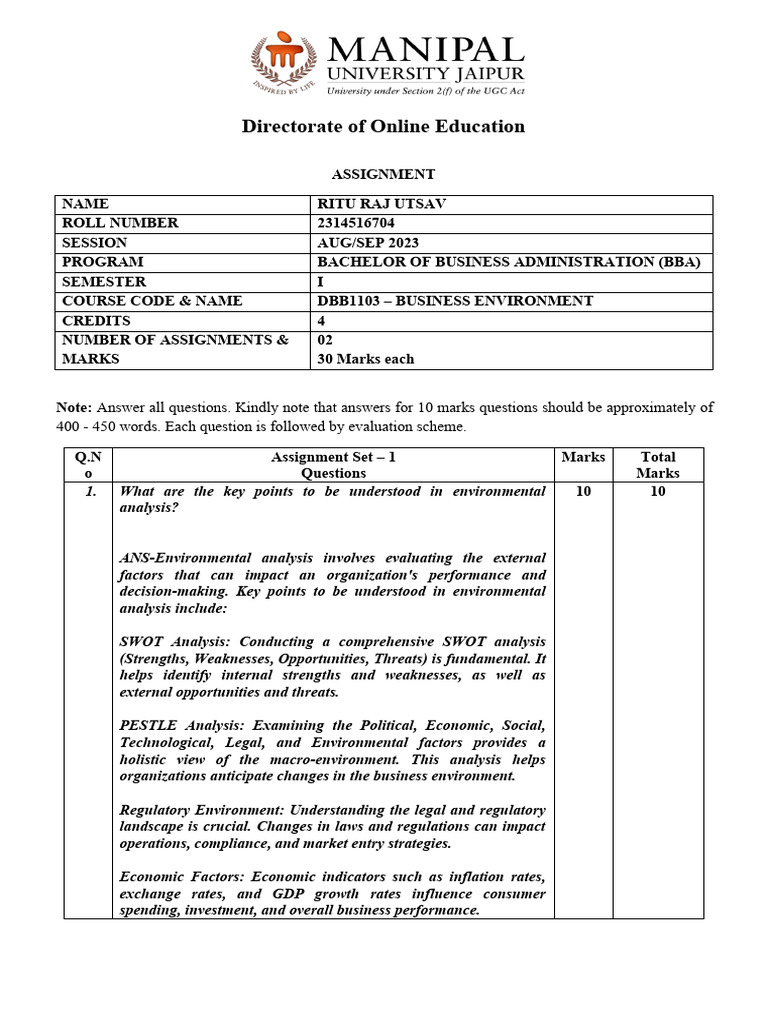 Assignment - DBB1103 - BBA 1 - Set-1 and 2 - Aug-Sep. 2023 | PDF