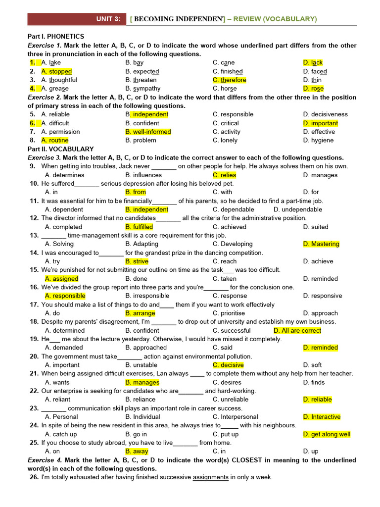Unit3 BTTN (Vocabulary) | PDF