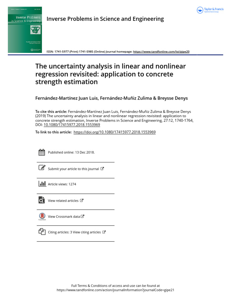 The Uncertainty Analysis in Linear and Nonlinear Regression Revisited Application To Concrete ...