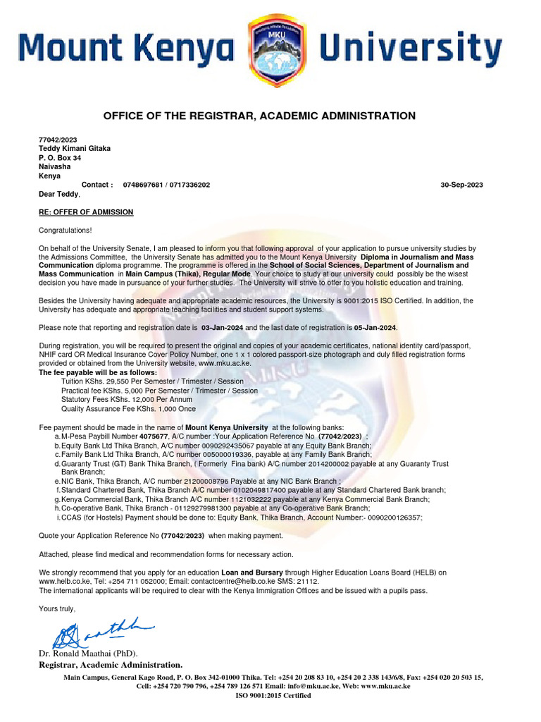 MKU Acceptance Form | PDF