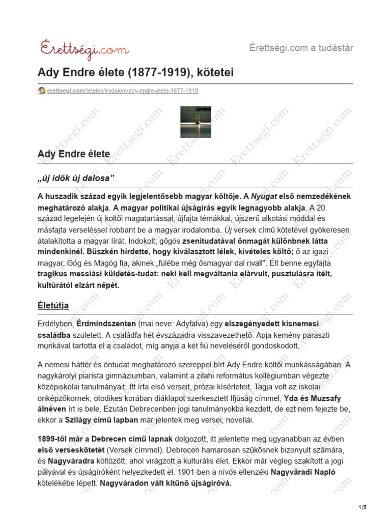Ady Endre Lete 1877-1919 K"tetei | PDF