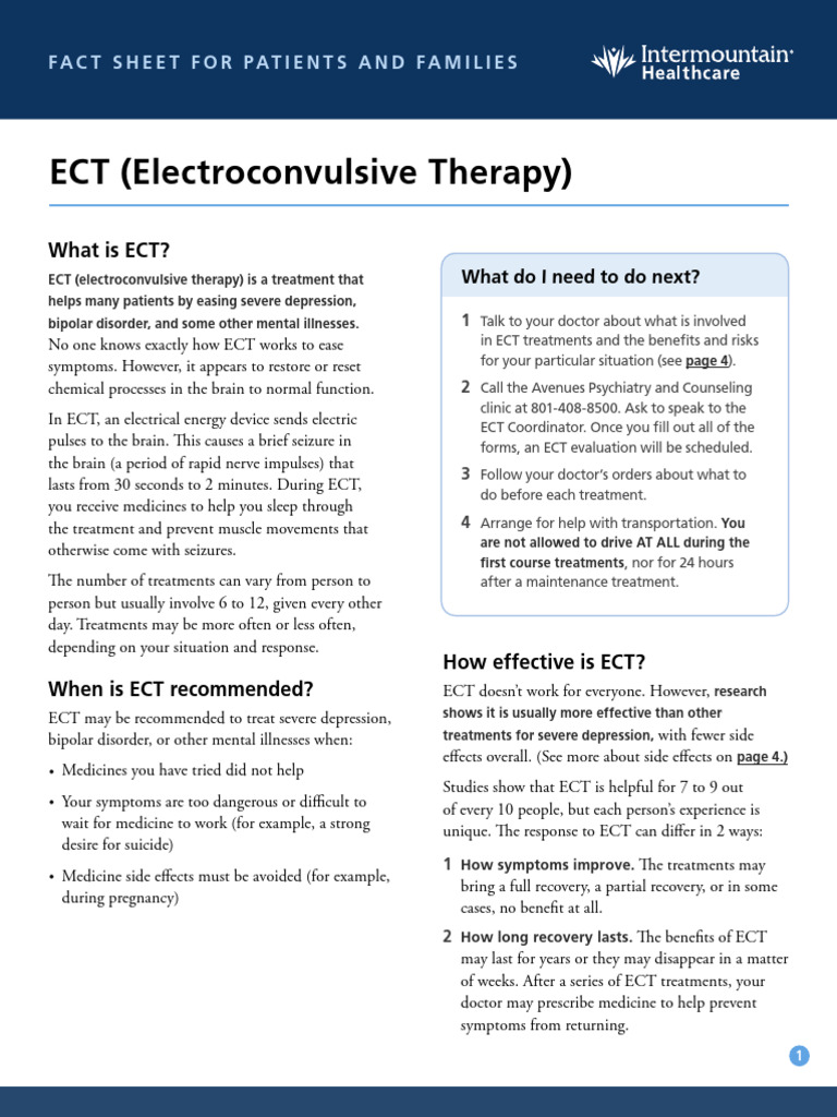 ECT Electroconvulsive Therapy Fact Sheet | Download Free PDF ...