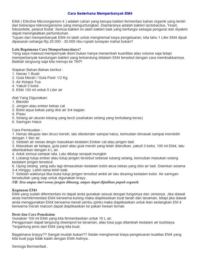 Cara Sederhana Memperbanyak EM4 | PDF