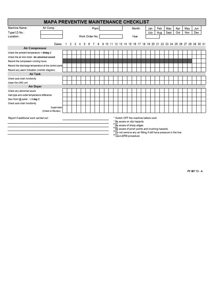 Air Compressor Maintenance Checklist | PDF