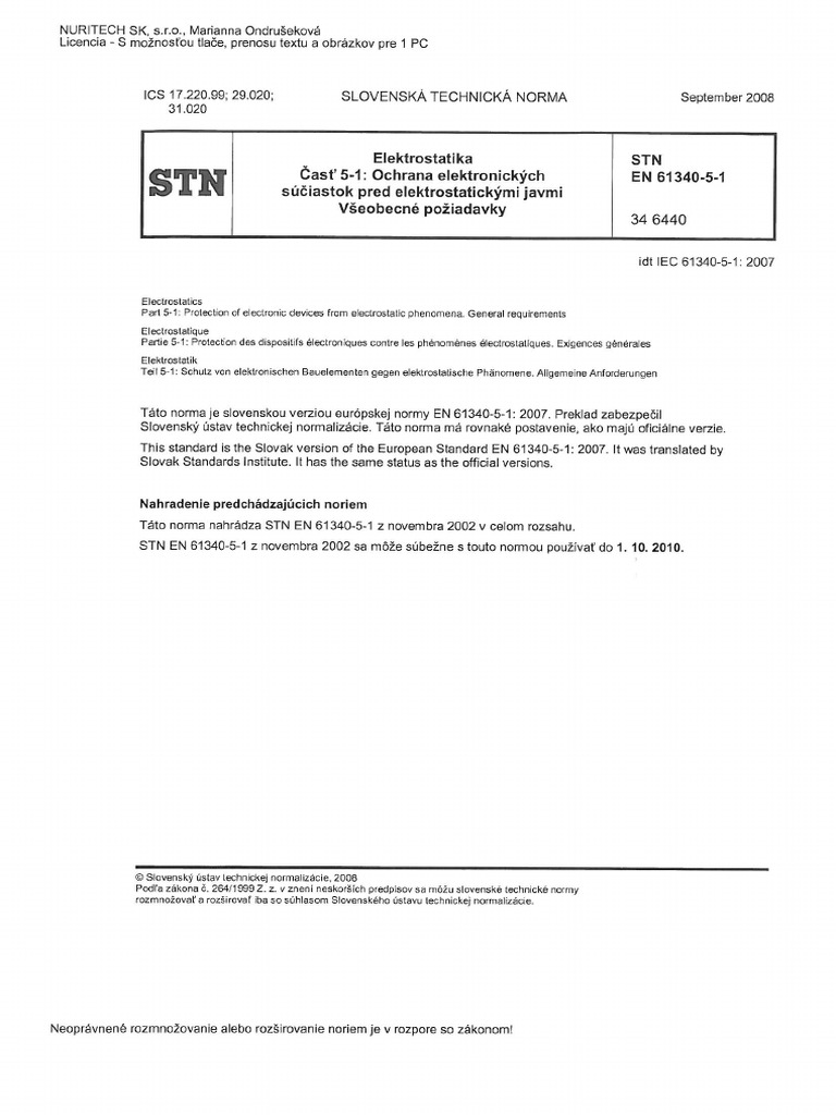 STN en 61340-5-1 | PDF