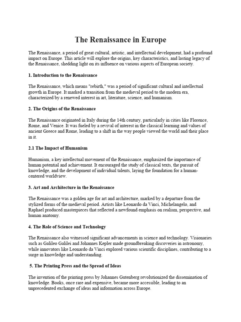 The Renaissance in Europe | PDF