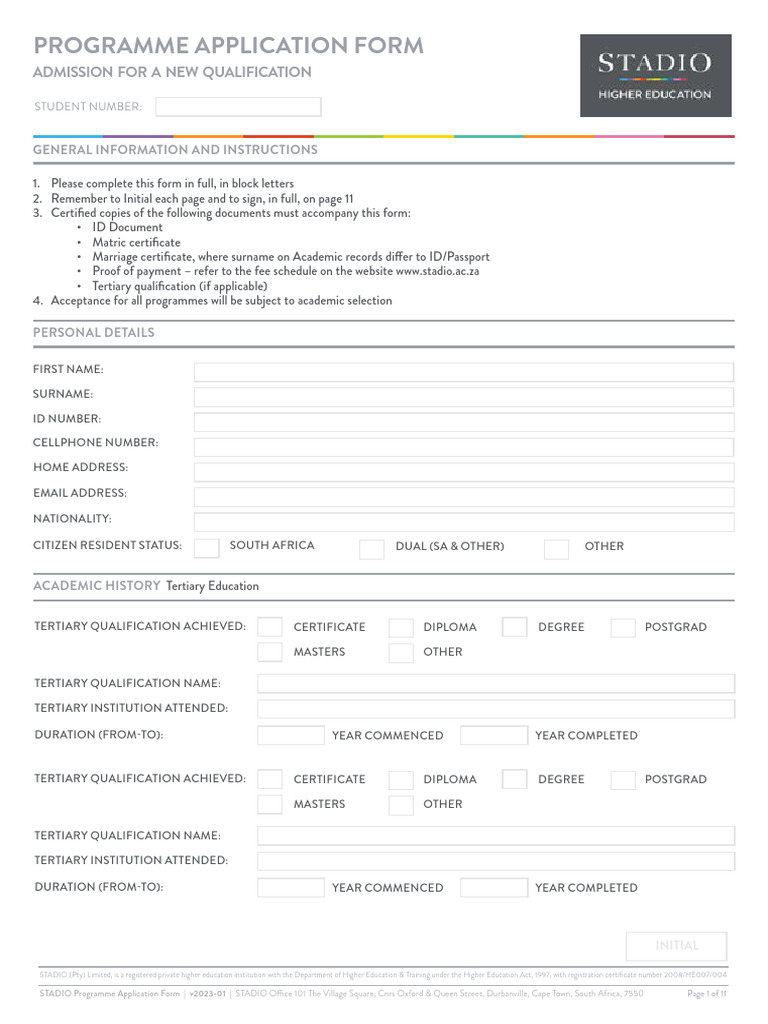 STADIO Programme Application Form | PDF | Breach Of Contract | Fee