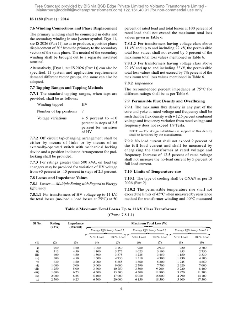 Transformer Losses and Impedance Standards | PDF | Technology & Engineering