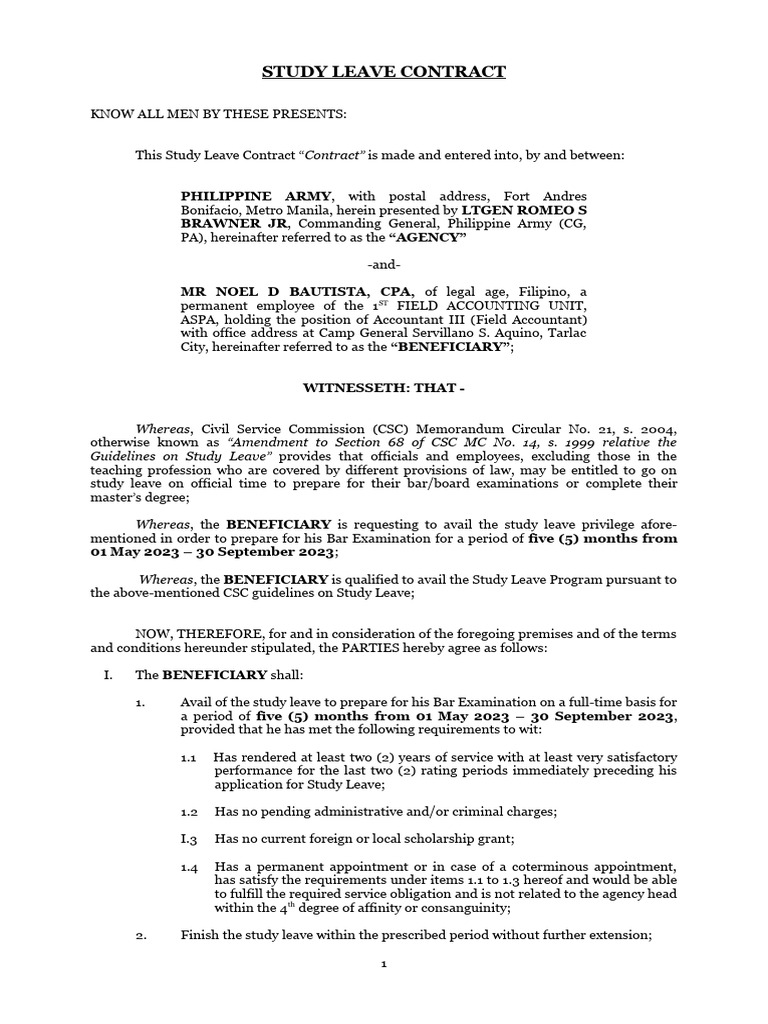 Study Leave Contract | PDF Study Leave Contract | PDF