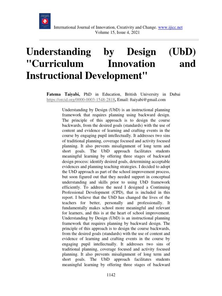 UbD Framework for Curriculum Innovation | PDF | Curriculum ...