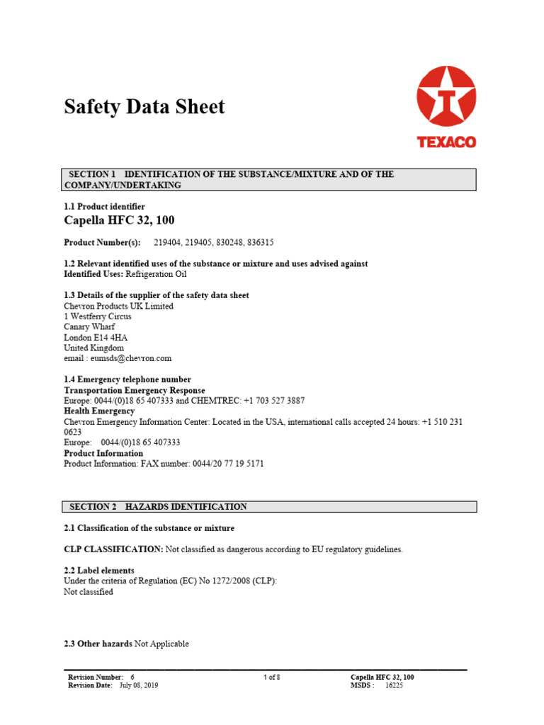SDS - Capella HFC 32, 100 | PDF | Dangerous Goods | Toxicity