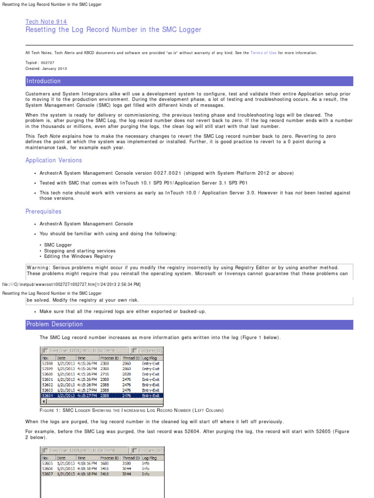 Tech Note 914 - Resetting The Log Record Number in The SMC Logger | PDF | Windows Registry ...