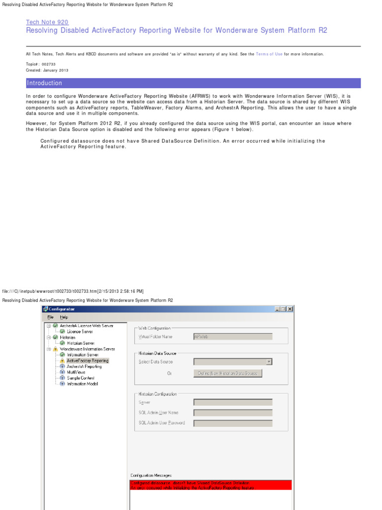 Tech Note 920 - Resolving Disabled ActiveFactory Reporting Website For ...