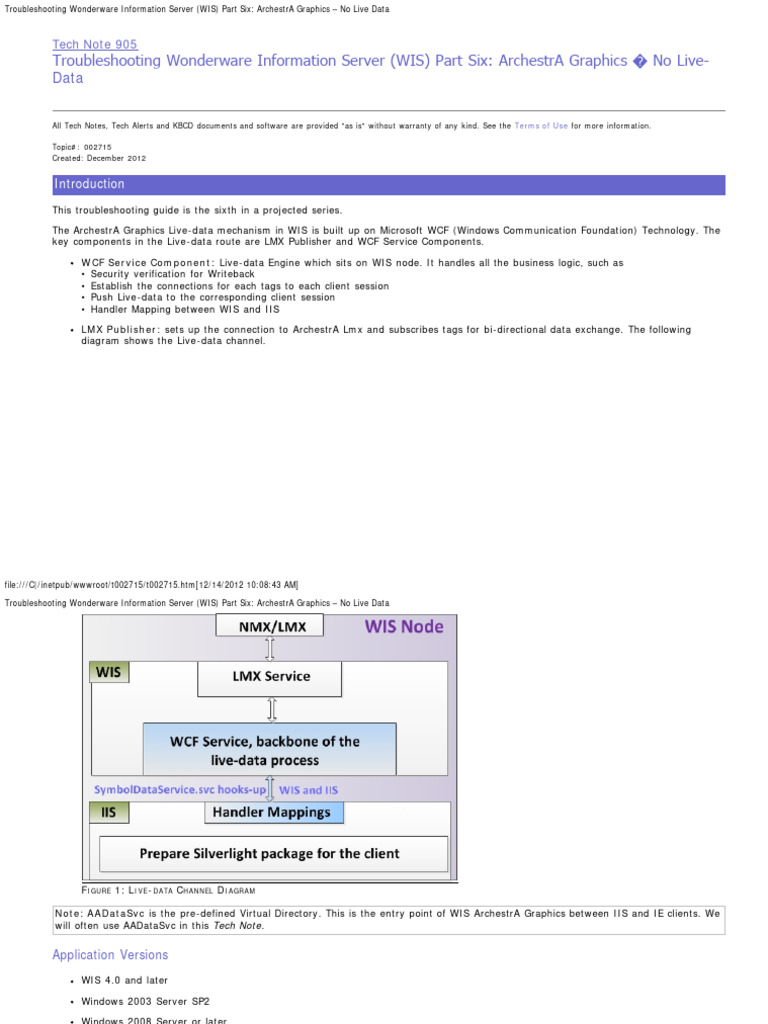 Tech Note 905 - Troubleshooting WIS PT 8 No Live Data For Archestra Graphics | PDF | Business ...