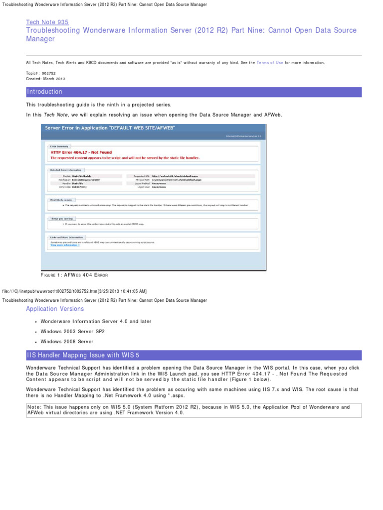 Tech Note 935 - Troubleshooting WIS 2012R2 Part 9 Cannot Open Data Source Manager | PDF ...