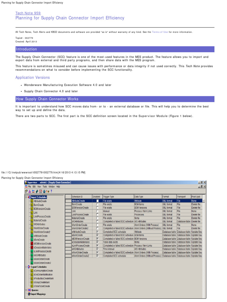 Tech Note 959 - Planning For Supply Chain Connector Import Efficiency | PDF | Databases | Supply ...