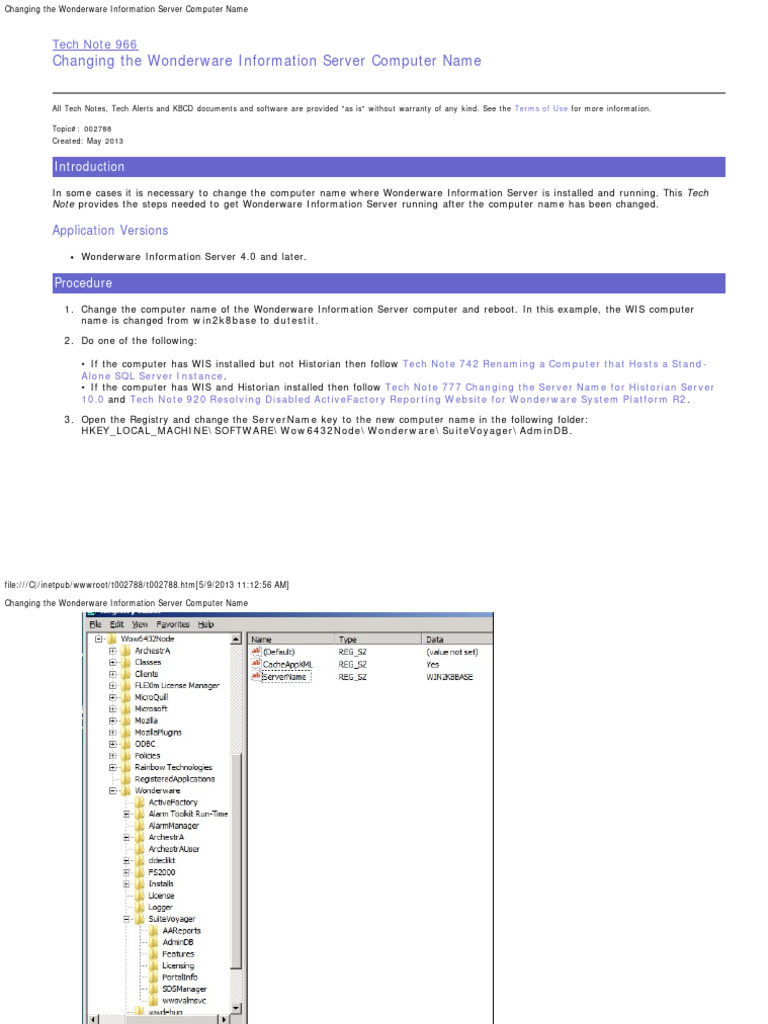 Tech Note 966 - Changing The Wonderware Information Server Computer ...