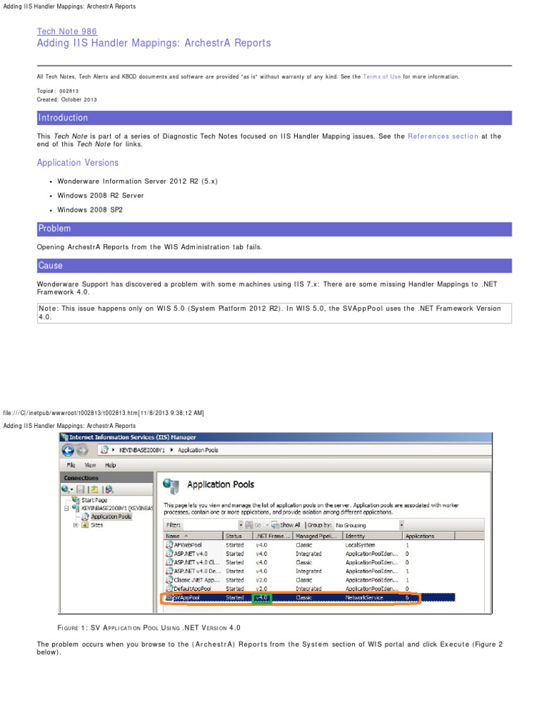 Tech Note 986 - Adding IIS Handler Mappings ArchestrA Reports | PDF | Internet Information ...