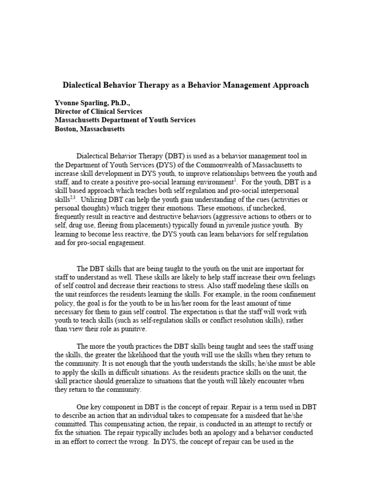DBT as a Behavior Management Approach Taken From DYS-DBT Manual Final ...
