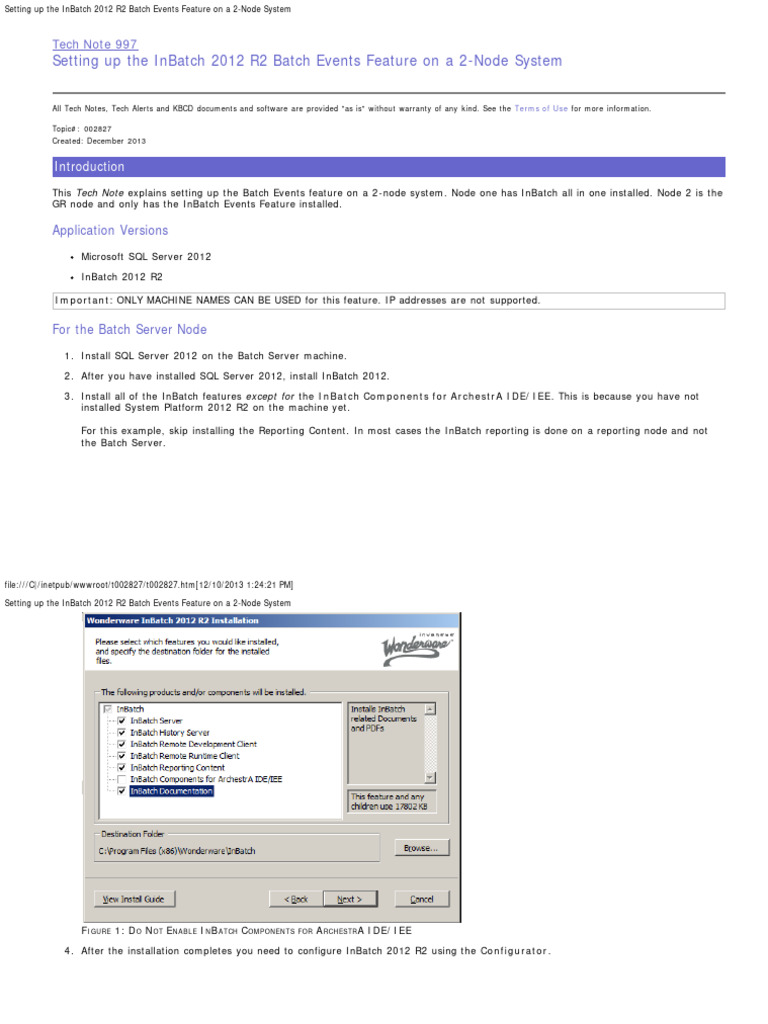 Tech Note 997 - Setting Up The InBatch 2012 R2 Batch Events Feature On A 2-Node System | PDF ...