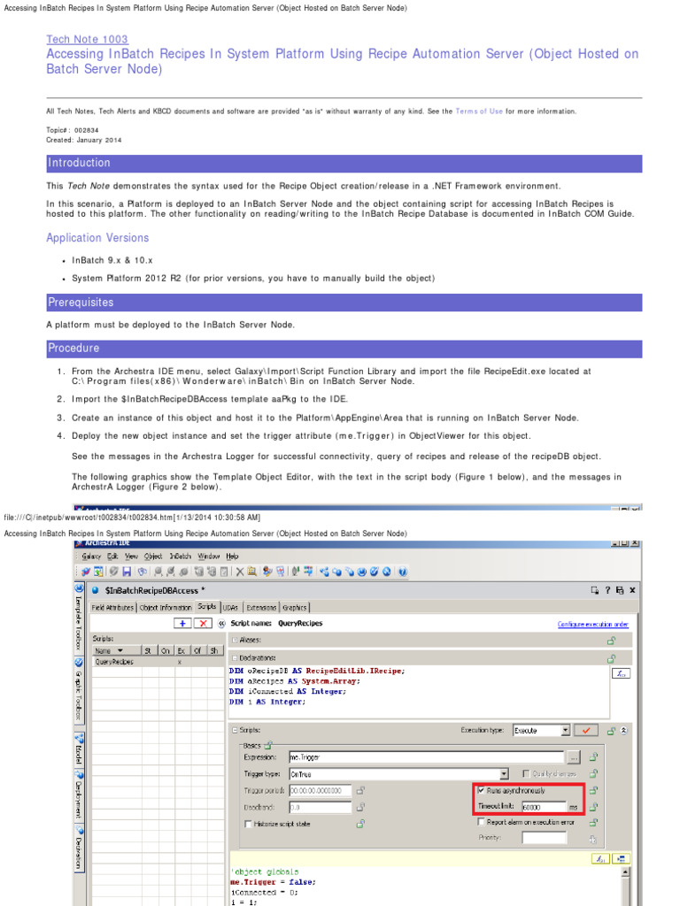 Tech Note 1003 - Accessing InBatch Recipes in System Platform Using Recipe Automation Server ...